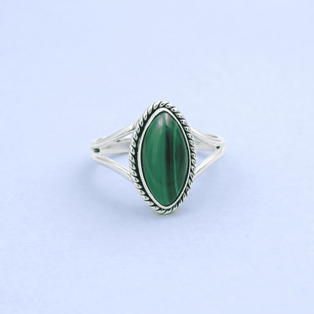925 Sterling Silver Malachite Ring, Marquise Gemstone Boho Ring ...