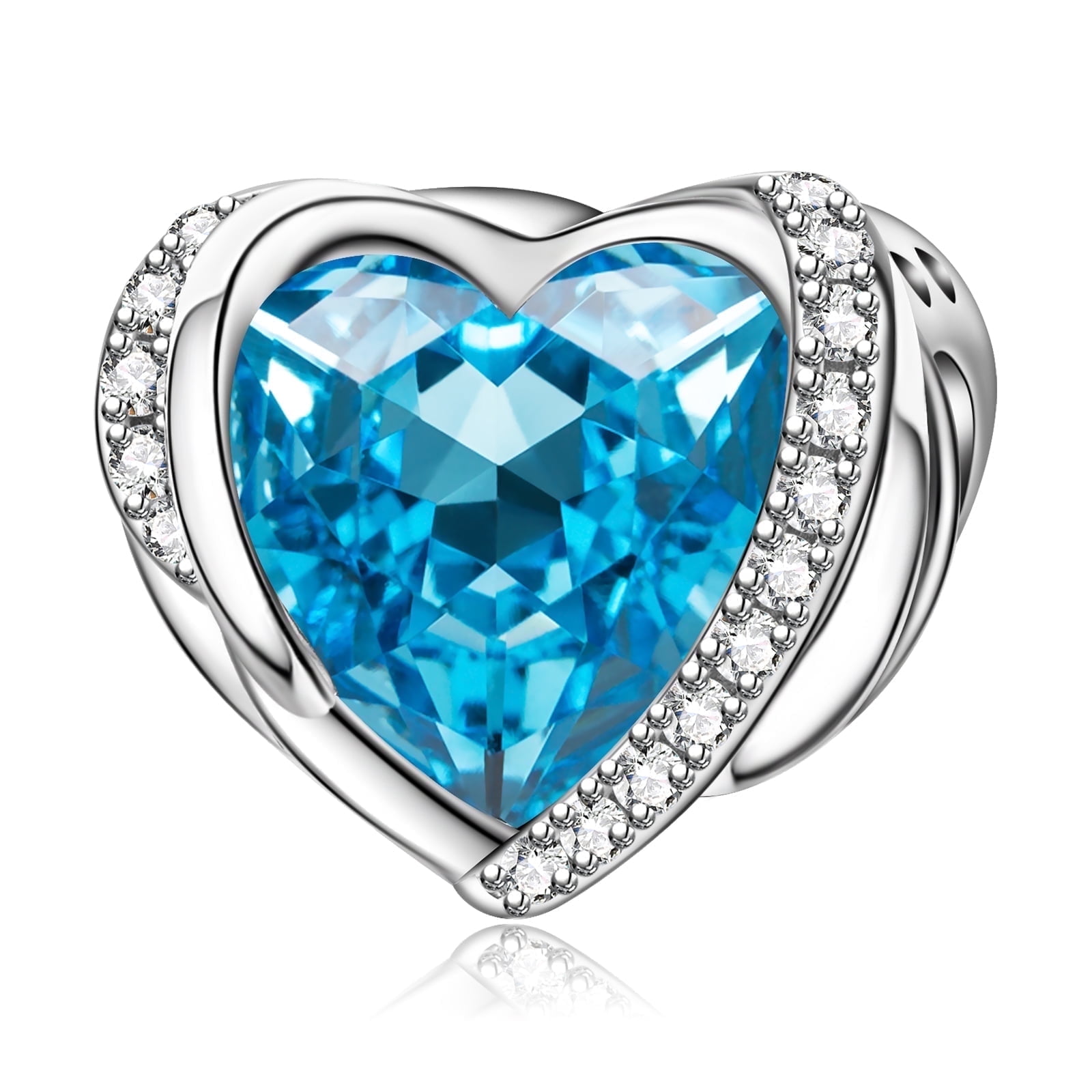 925 Sterling Silver March Birthstone Angel Wing Heart Charm for ...