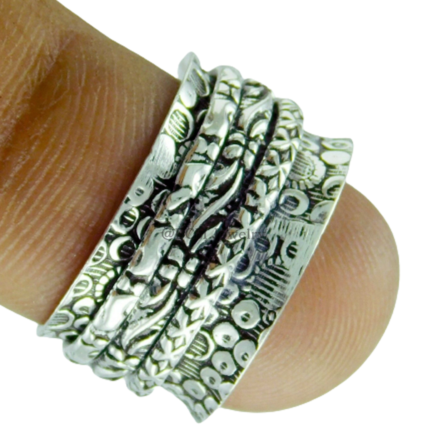 925 Sterling Silver Meditation Spinner Textured Cool Stress Relieving ...