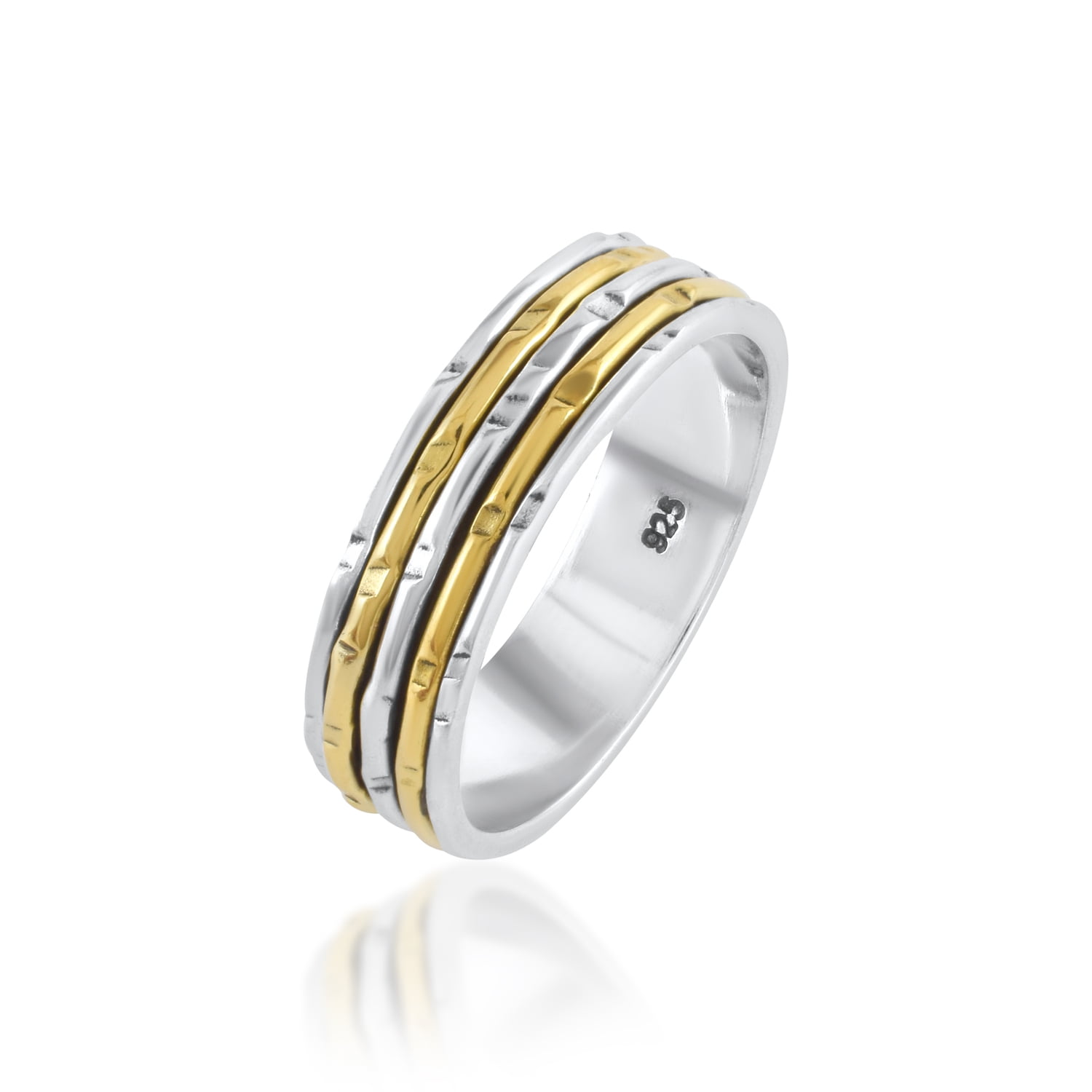 925 Sterling Silver Meditation Spinning Ring Fidget Band with Hammered ...