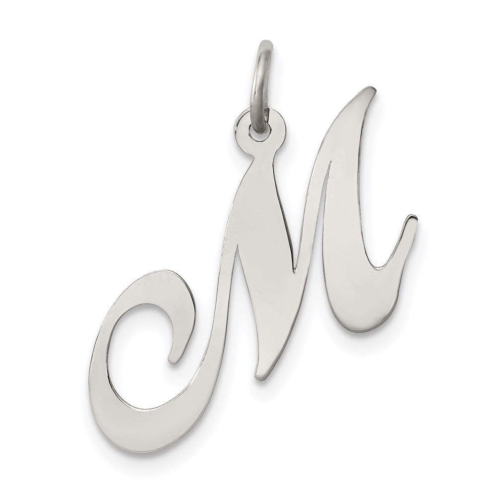 925 Sterling Silver Medium Fancy Script Initial M Charm Pendant Fine ...