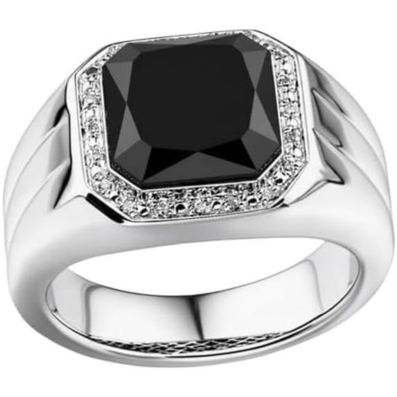 925 Sterling Silver Men's Ring, Black Diamond ,Cushion-Cut Halo ...