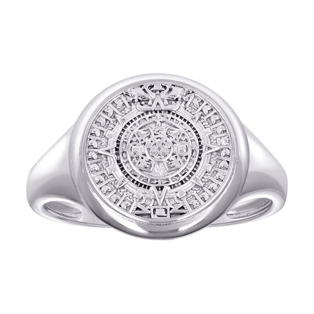 925 Sterling Silver Mens Aztec Calendar Fashion Ring 15.2mm Wide Size ...