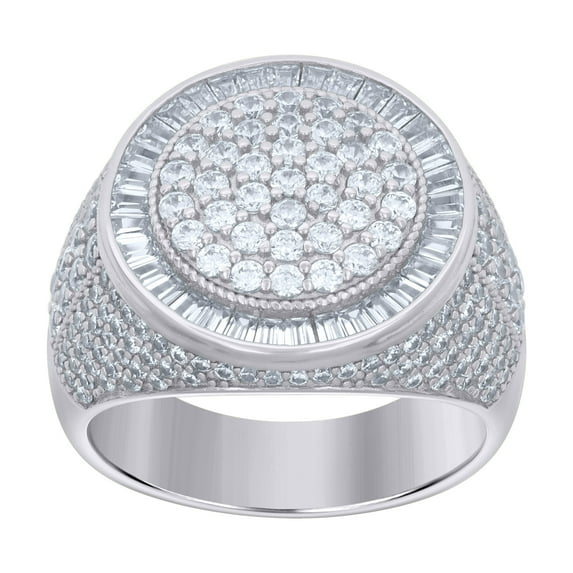 925 Sterling Silver Mens Baguette Round Cubic-Zirconia Fashion Ring ...