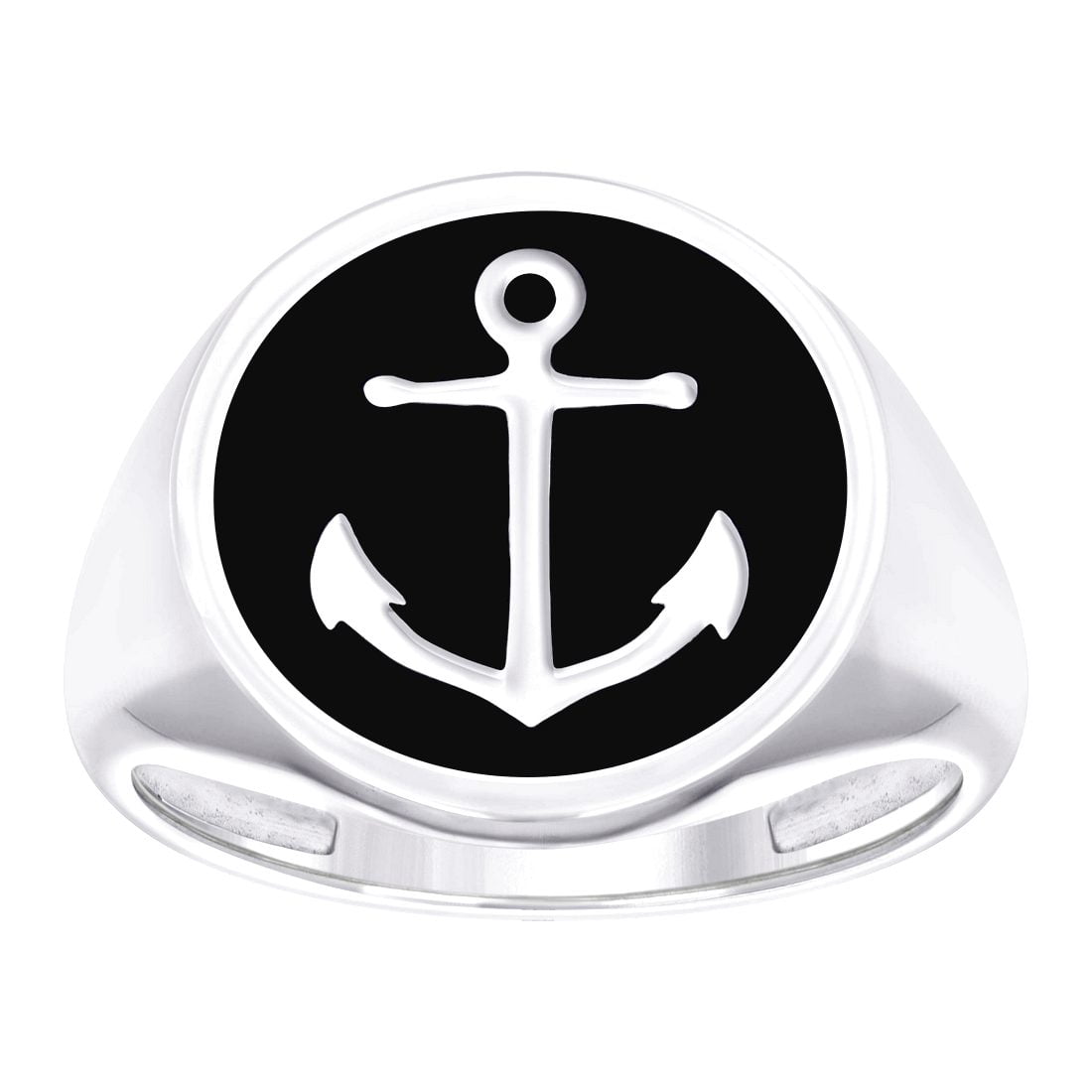 925 Sterling Silver Mens Black Enameled Anchor Nautical Fashion Ring ...