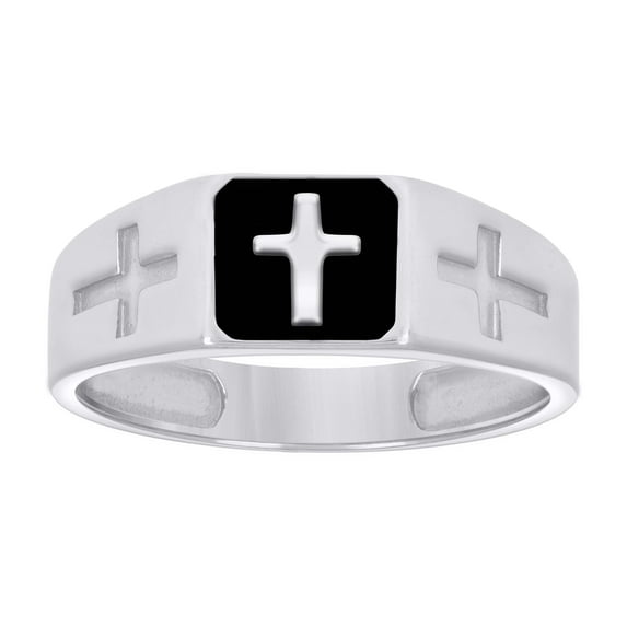 925 Sterling Silver Mens Black Enameled Cross Religious Ring Size 11 ...