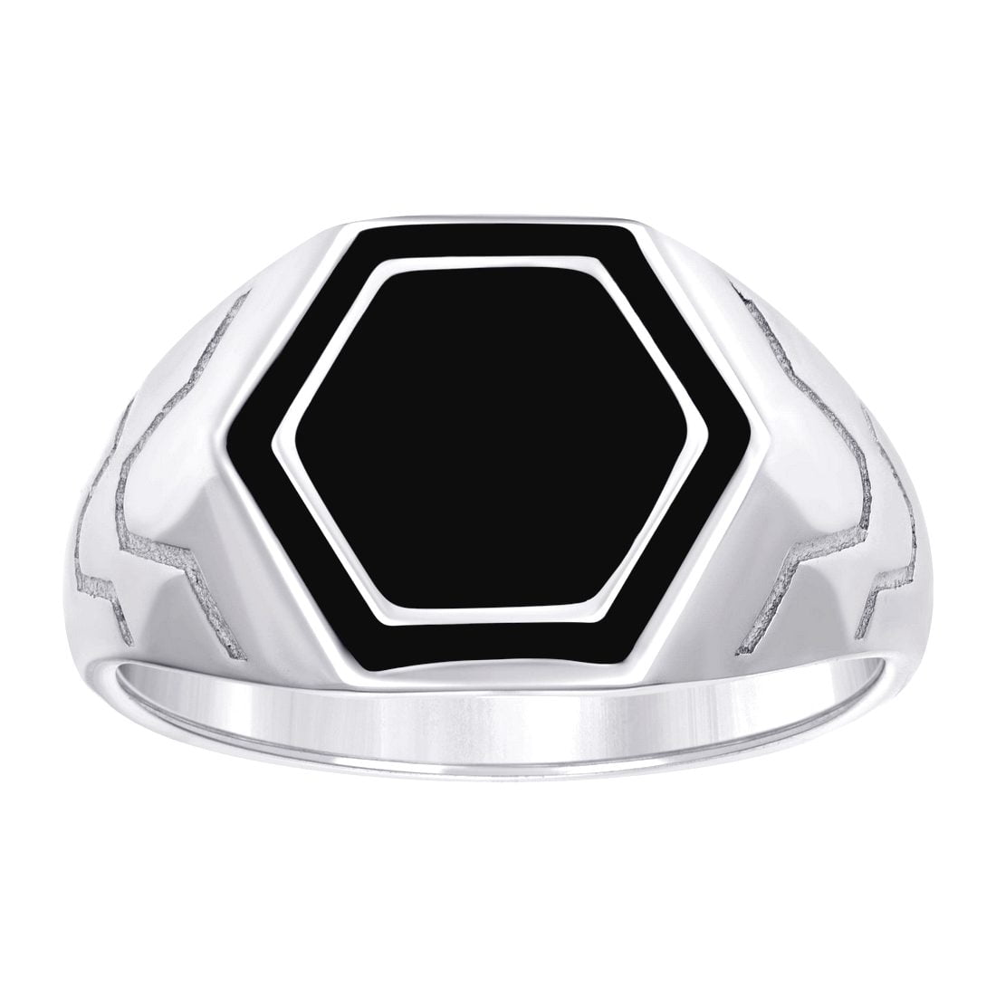 925 Sterling Silver Mens Black Enameled Octagon Head Fashion Ring 13 ...