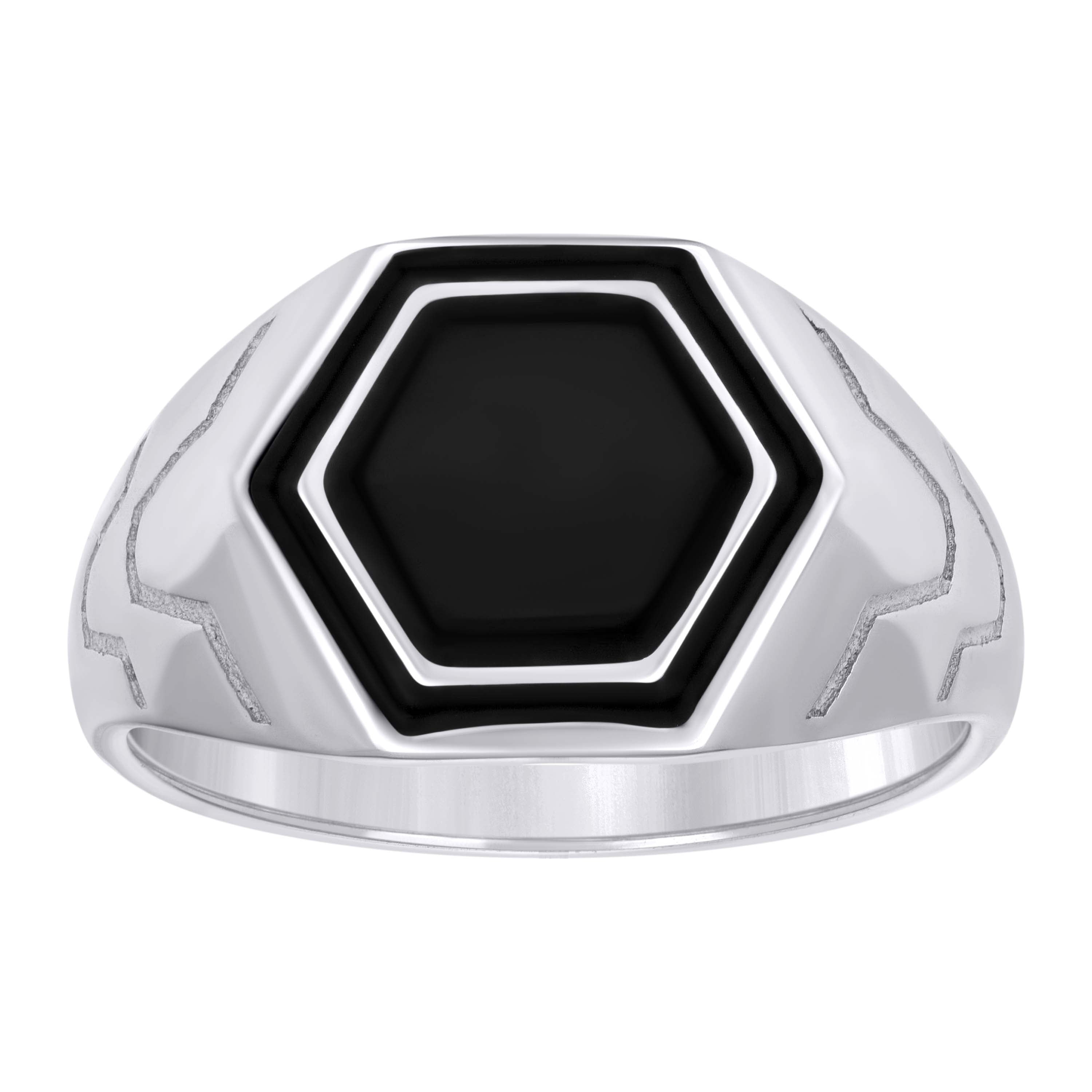925 Sterling Silver Mens Black Enameled Octagon Head Fashion Ring Size ...