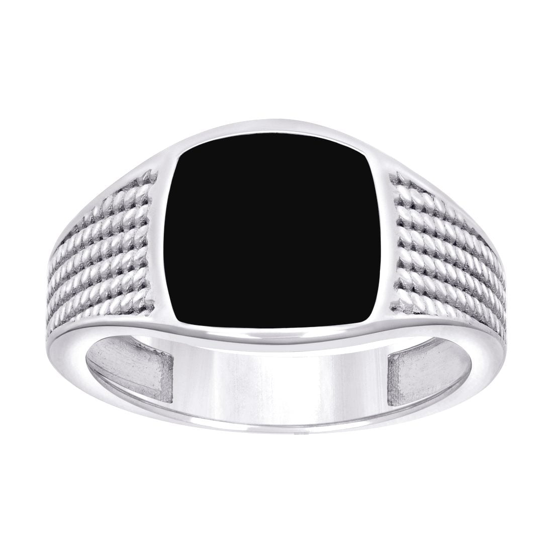 925 Sterling Silver Mens Black Enameled Square Head Fashion Ring 10.6x3 ...