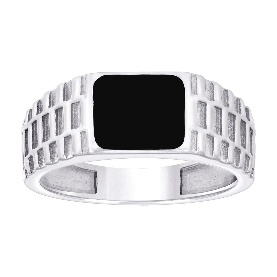 925 Sterling Silver Mens Black Enameled Square Head Fashion Ring 7.9x2 ...