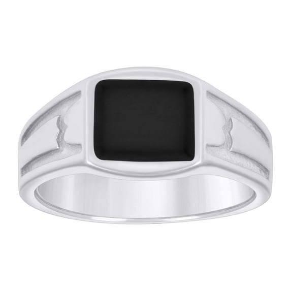925 Sterling Silver Mens Black Enameled Square Head Fashion Ring Size ...