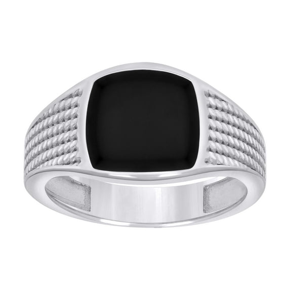 925 Sterling Silver Mens Black Enameled Square Head Fashion Ring Size ...