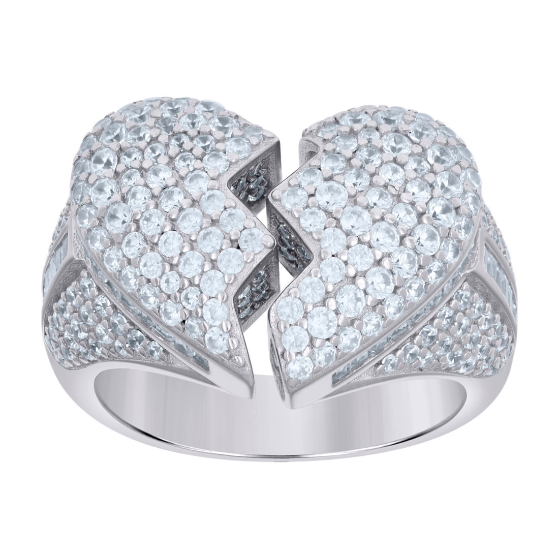 925 Sterling Silver Mens CZ Simulated Diamond Broken Love Heart Ring 14 ...