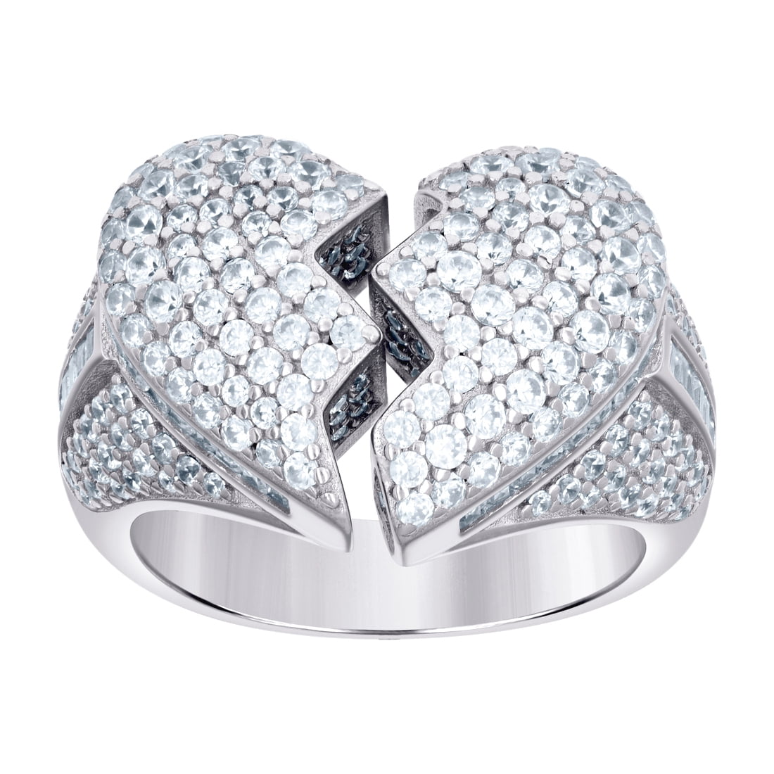 925 Sterling Silver Mens Cubic Zirconia Broken Love Heart Ring 14.9x4 ...