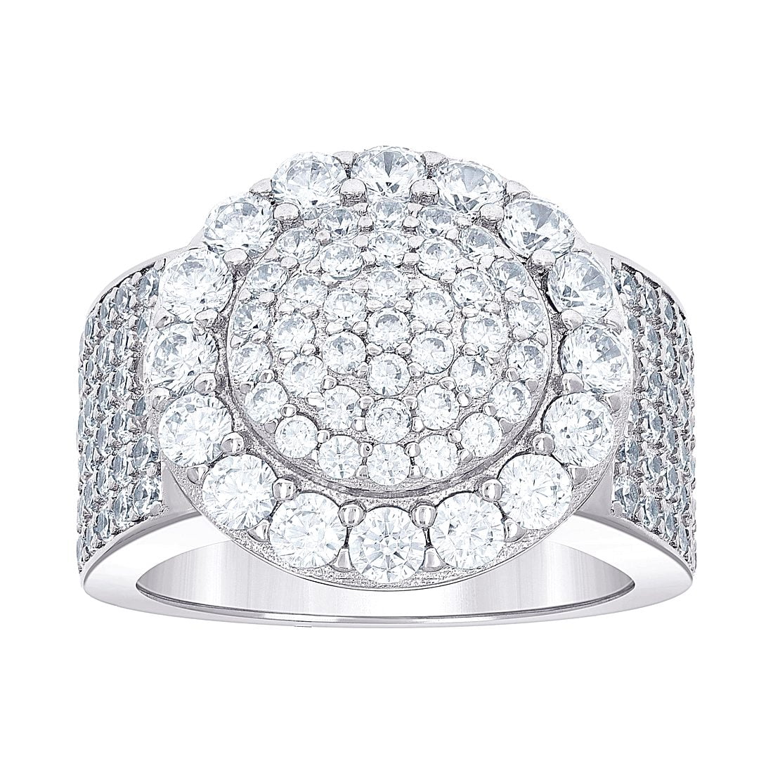 925 Sterling Silver Mens Cubic Zirconia Cluster Round Head Fashion Ring ...