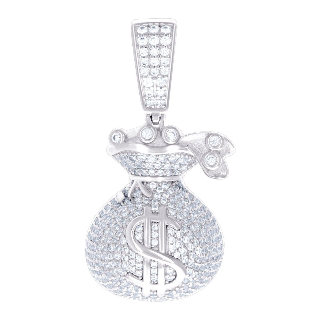 925 Sterling Silver Mens Cubic Zirconia Money Bag Currency Pendant 44 ...