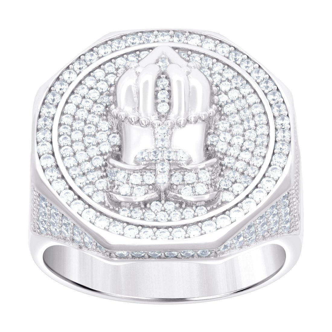 925 Sterling Silver Mens Cubic Zirconia Praying Hands Symbol Religious ...