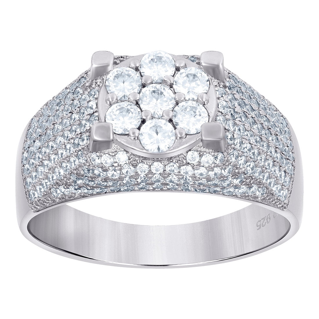925 Sterling Silver Mens Cubic Zirconia Presidential Ring 11x7.8mm Wide ...
