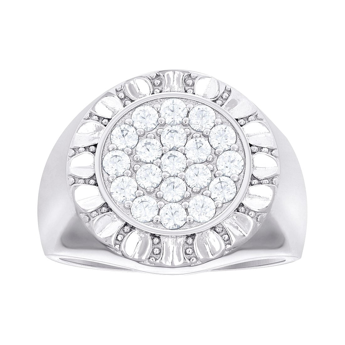 925 Sterling Silver Mens Cubic Zirconia Round Head Fashion Ring 18.3mm ...