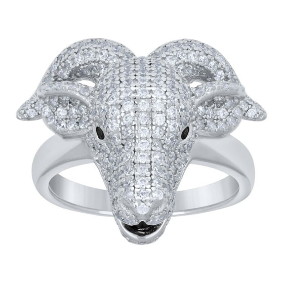 925 Sterling Silver Mens Cubic-Zirconia Black Enameled Goat Head Animal ...