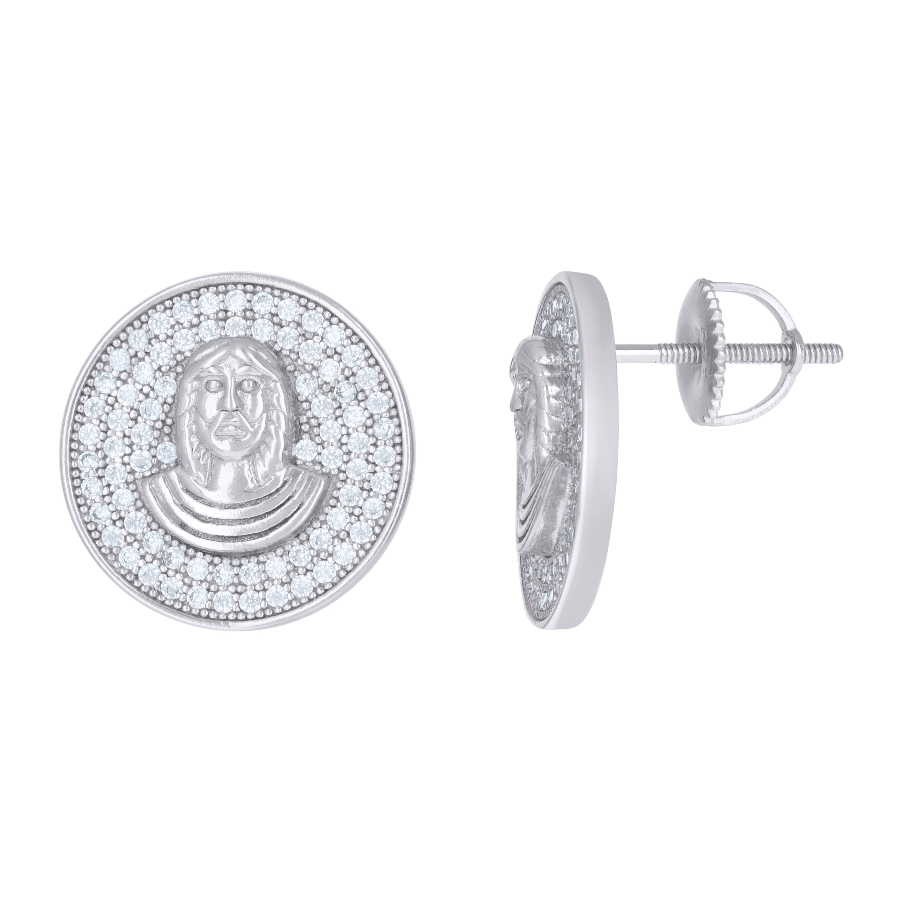 925 Sterling Silver Mens Cubic-Zirconia Jesus Religious Stud Earrings ...