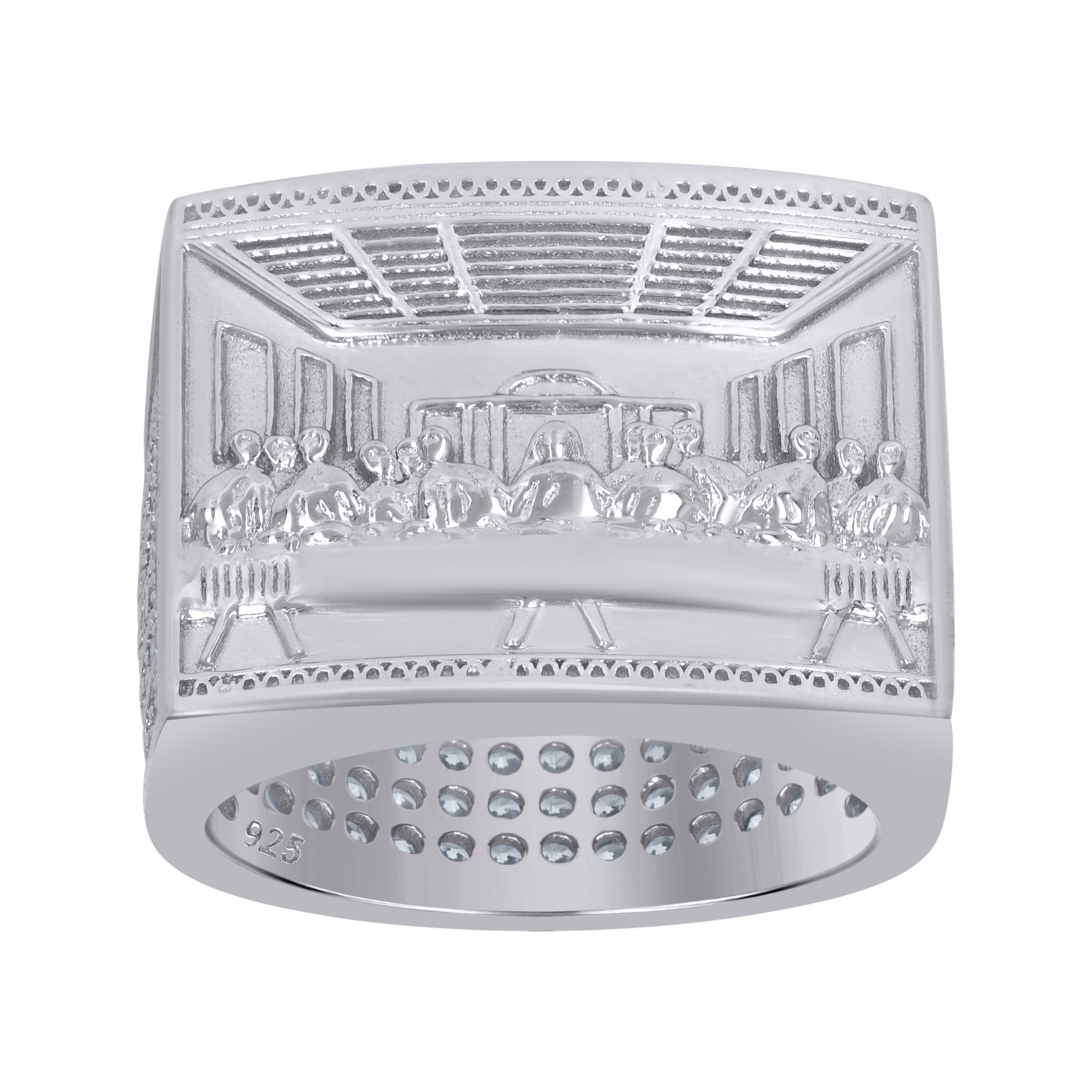 925 Sterling Silver Mens Cubic-Zirconia Last Supper Religious Ring Size ...