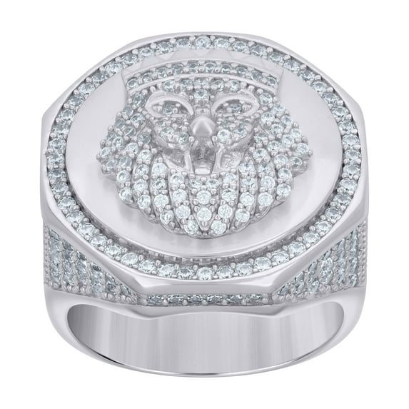 925 Sterling Silver Mens Cubic-Zirconia Leo/Lion Animal Zodiac Sign ...