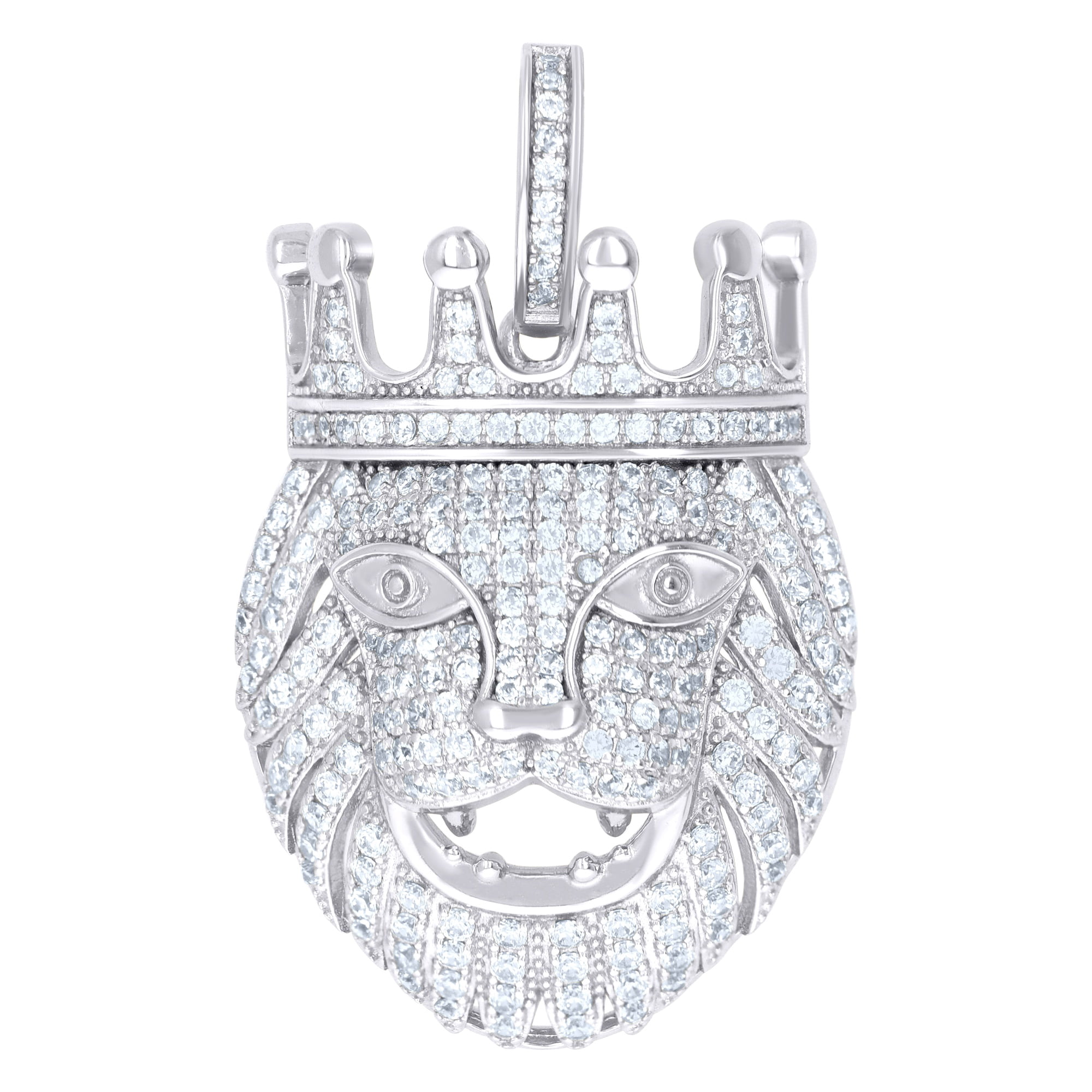 925 Sterling Silver Mens Cubic-Zirconia Lion King Animal Wildlife Charm ...