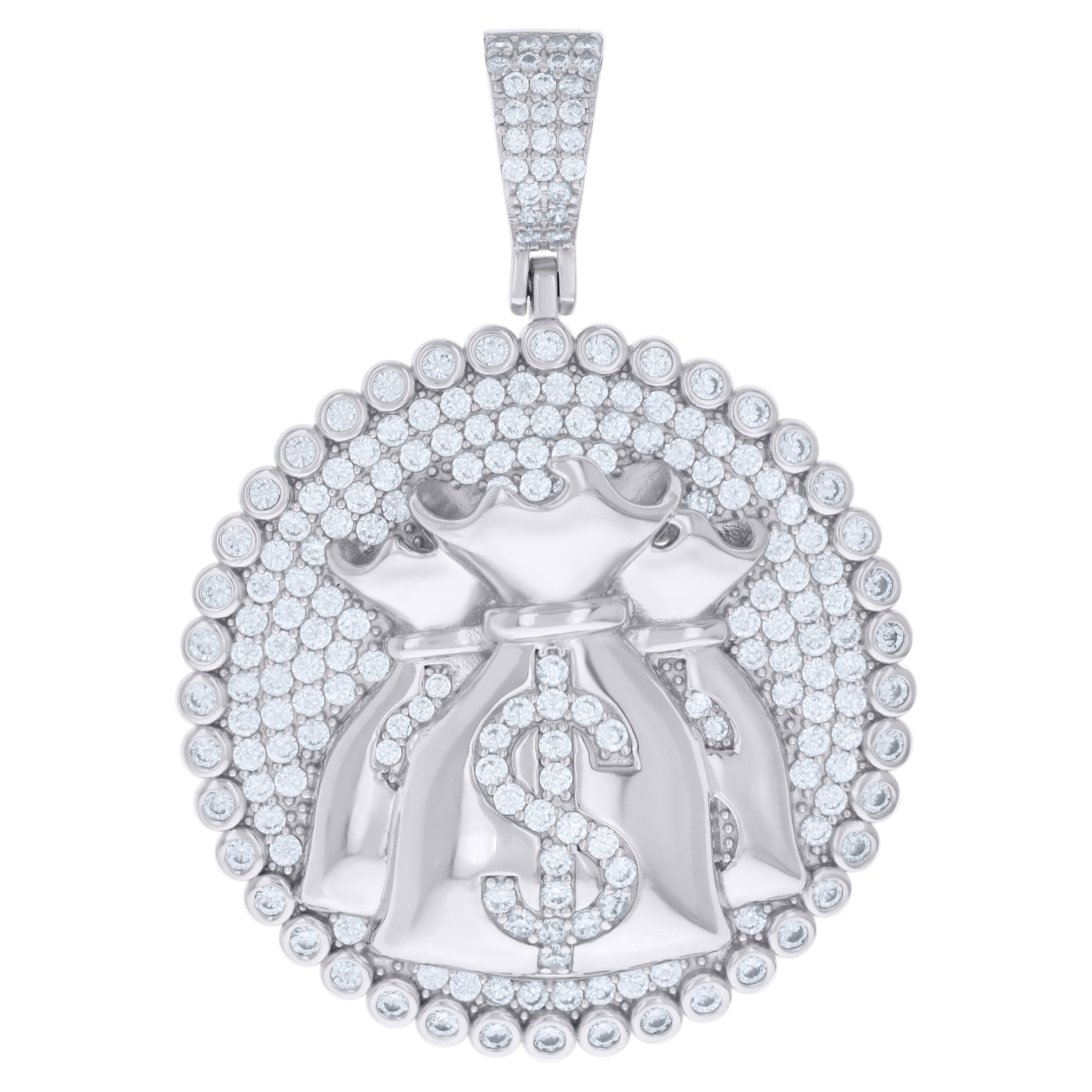 925 Sterling Silver Mens Cubic-Zirconia Money Bag Currency Fashion ...