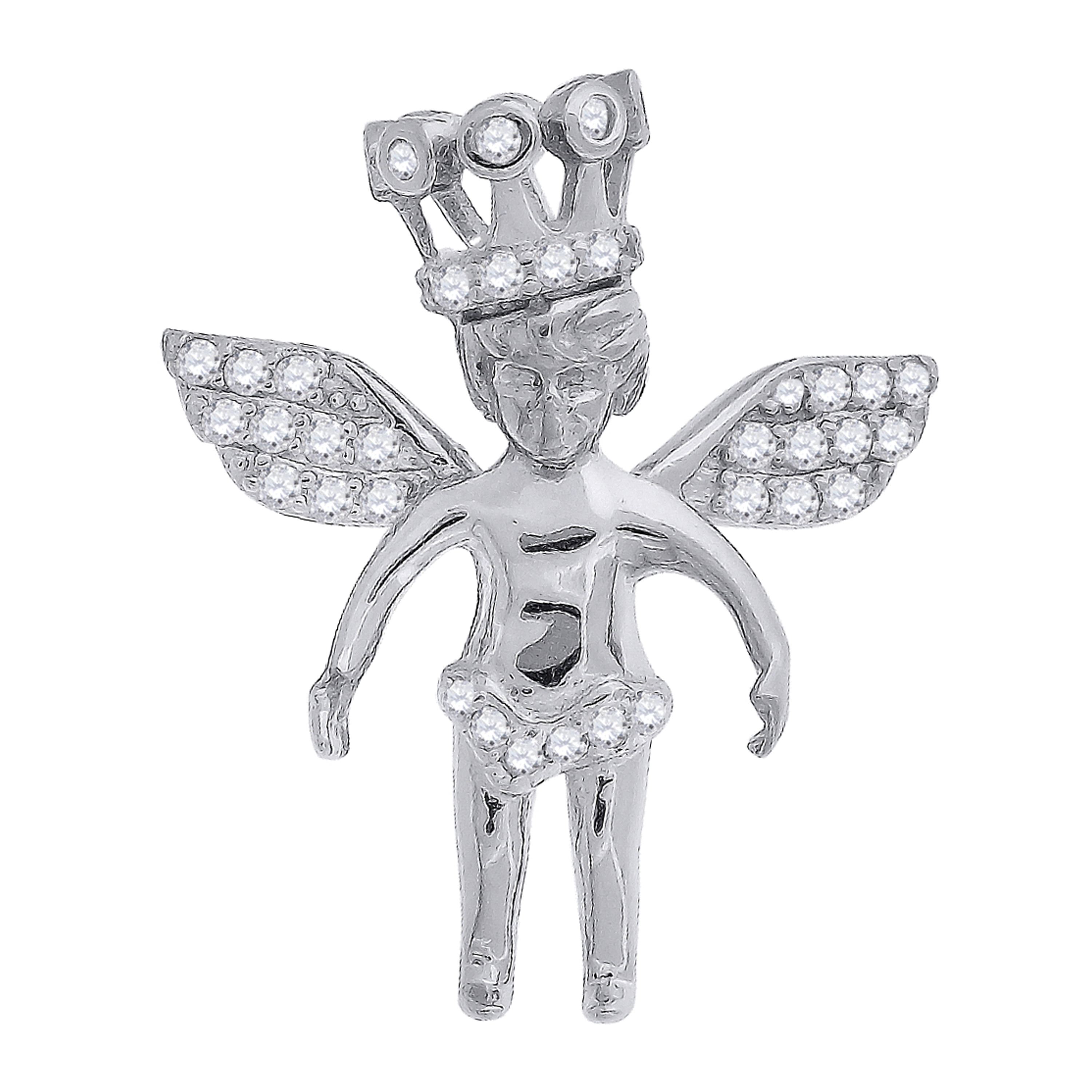 925 Sterling Silver Mens Cubic Zirconia Religious Angel Crown Charm ...
