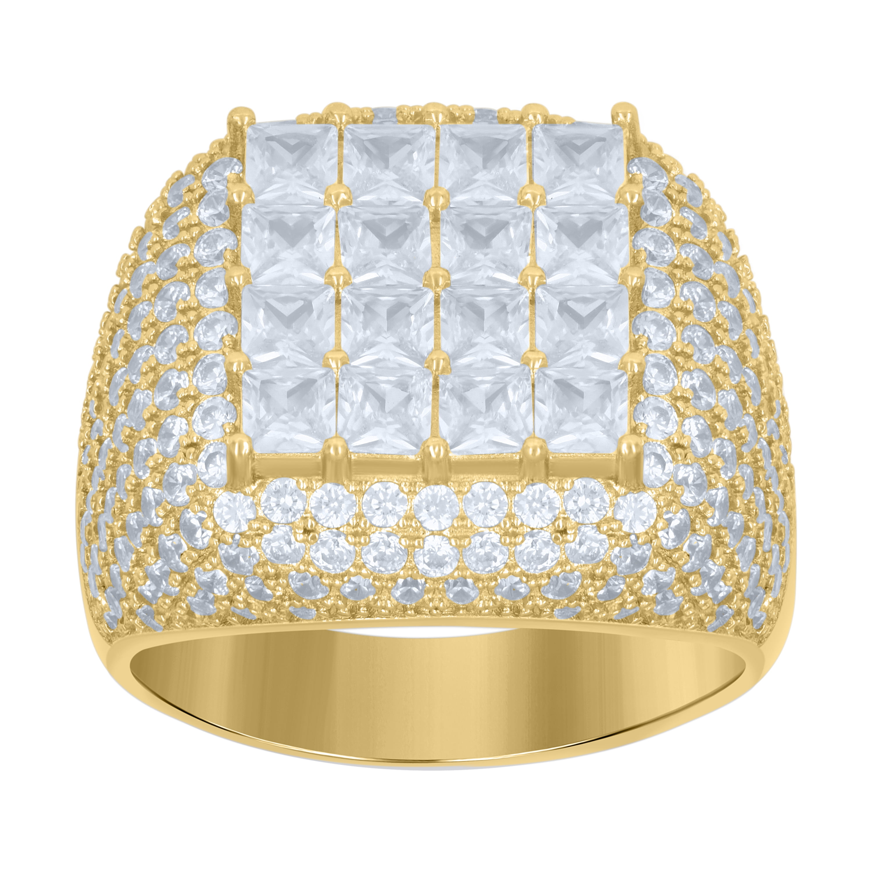 925 Sterling Silver Mens Cubic Zirconia Two-Tone Princess-Cut Square ...