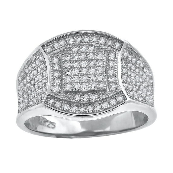 925 Sterling Silver Mens Cubic Zirconia Wide Band Fashion Ring Size 11 ...