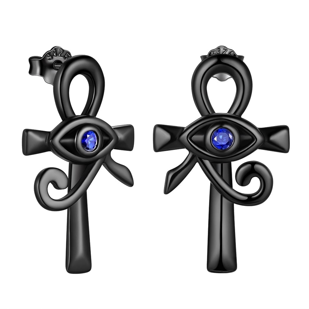 925 Sterling Silver Mens Eye of Horus Ankh Cross Earrings Stud Ancient ...