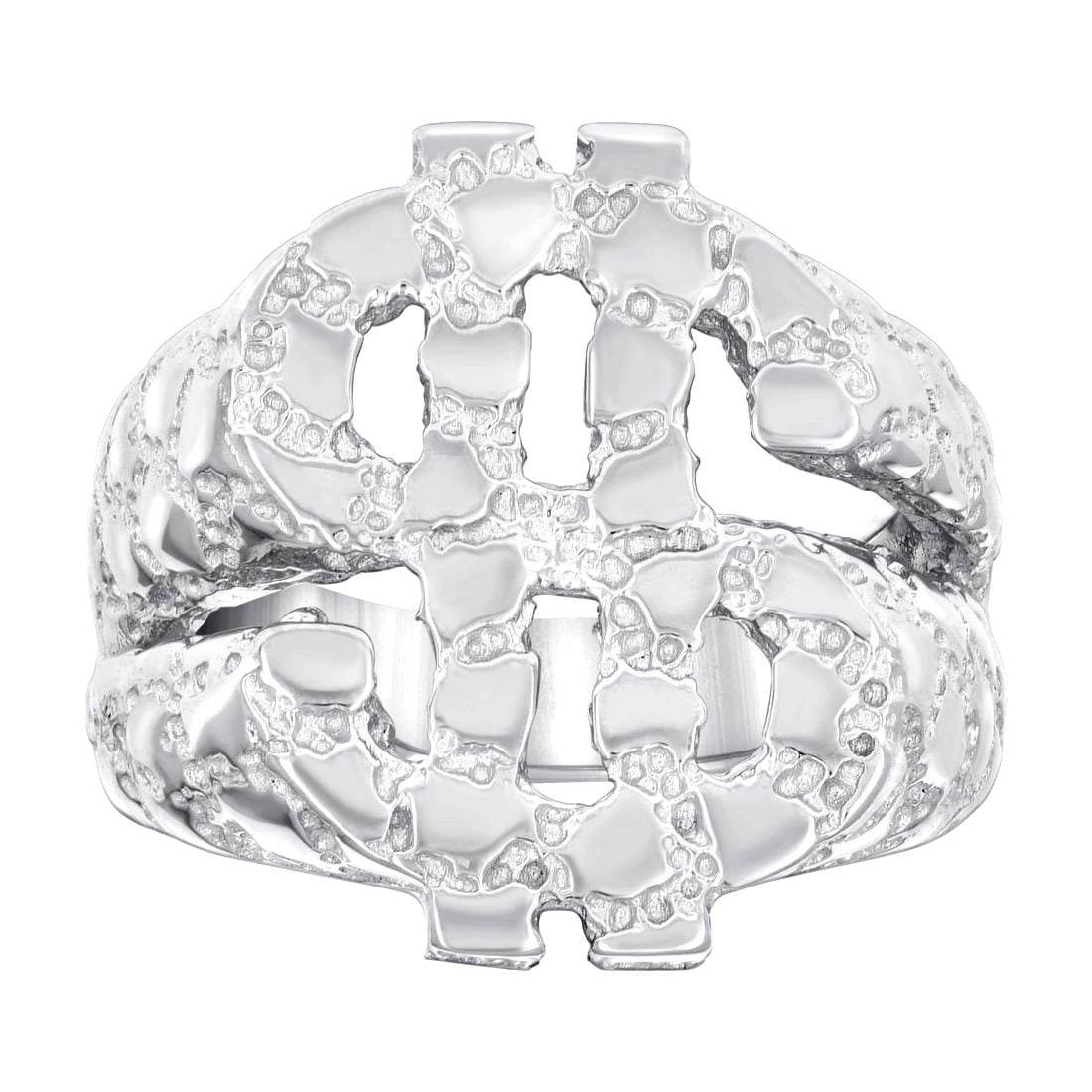 925 Sterling Silver Mens Nugget Dollar Sign Currency Ring 8.8mm Wide ...