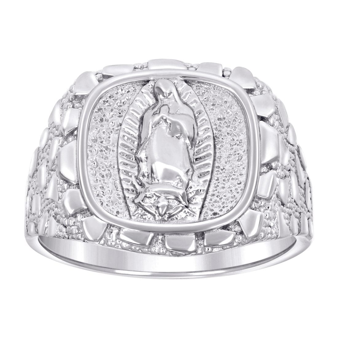 925 Sterling Silver Mens Nugget Guadalupe Religious Ring 16.9x16.9mm ...