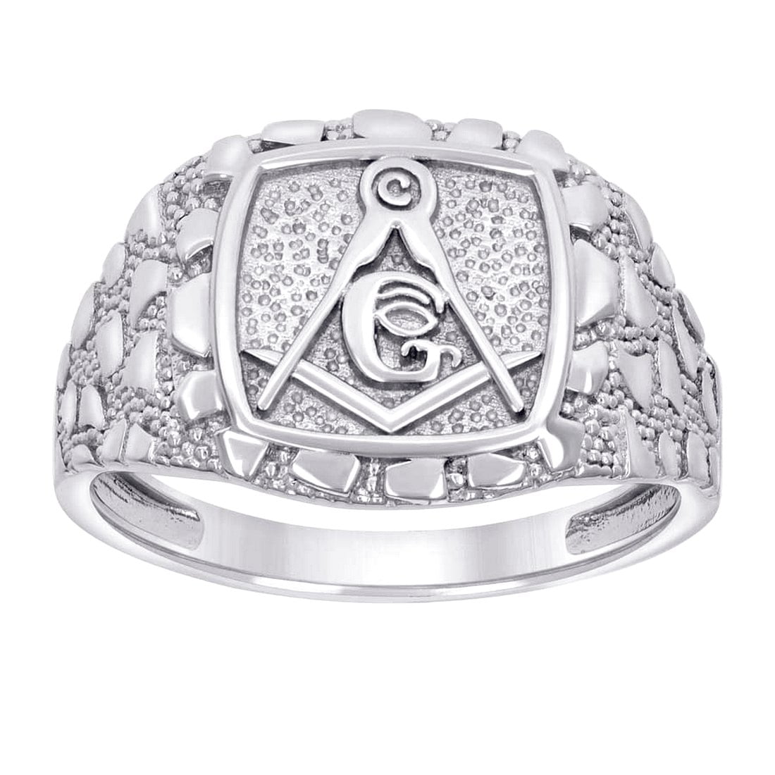 925 Sterling Silver Mens Nugget Masonic Symbol Ring 15x15mm Wide Size ...