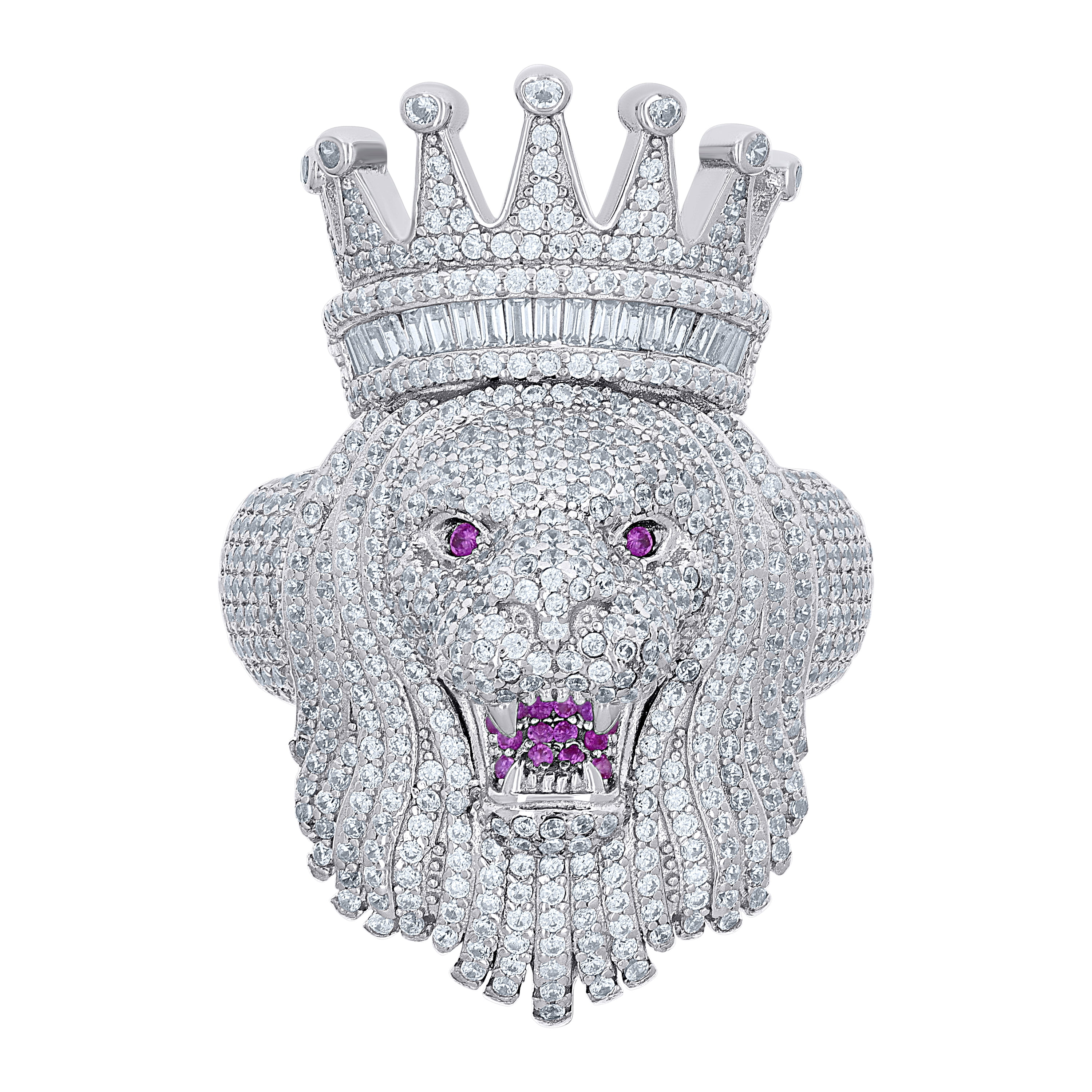 925 Sterling Silver Mens Pink White Cubic-Zirconia Leo/Lion Zodiac Sign ...