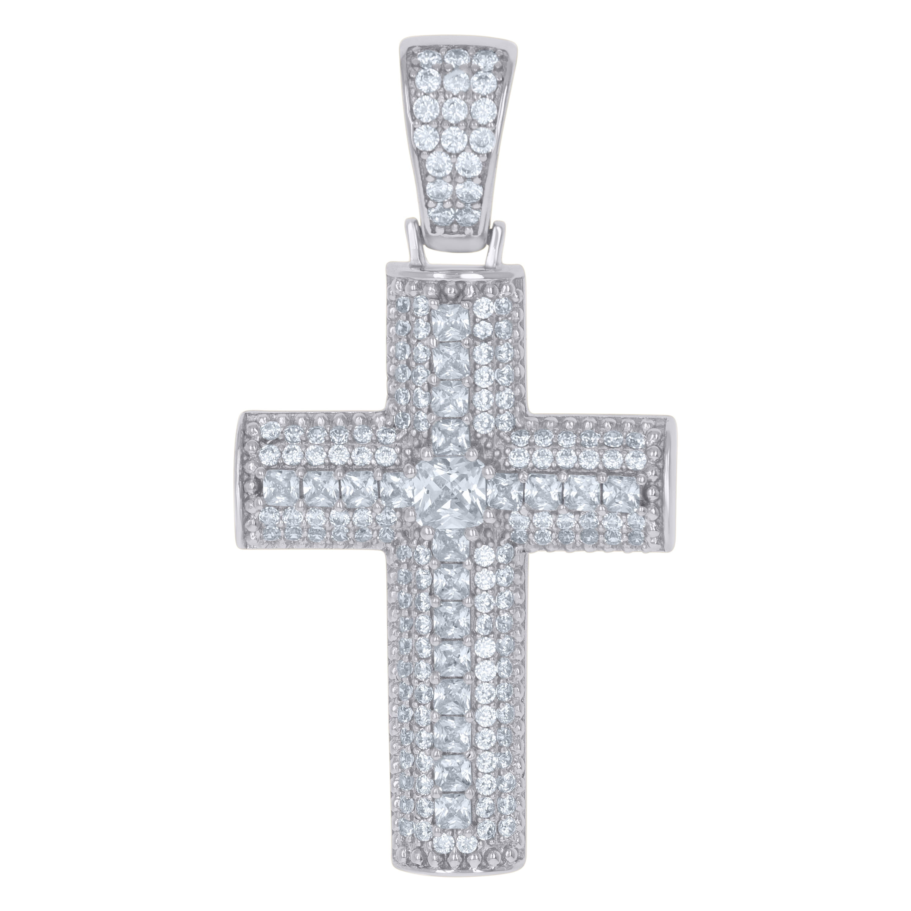 925 Sterling Silver Mens Princess Cubic-Zirconia Cross Religious Charm ...