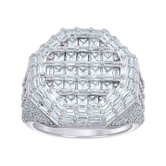 925 Sterling Silver Mens Princess-Cut/Baguette Round Cubic-Zirconia ...