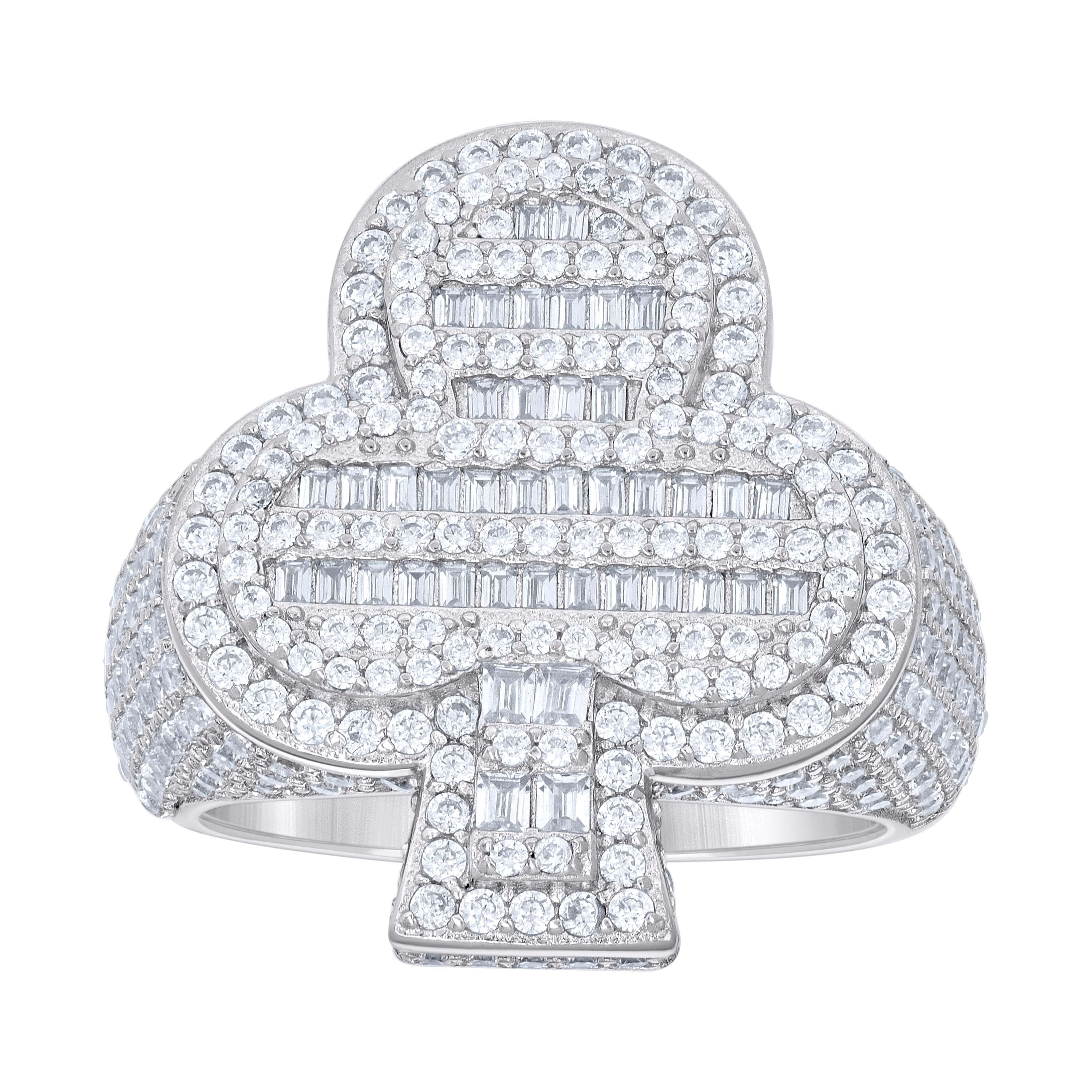 925 Sterling Silver Mens Round Baguette Cubic-Zirconia Cluster Clover ...