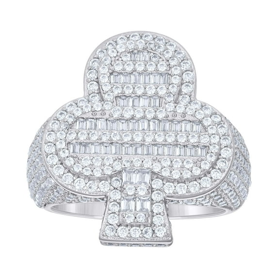 925 Sterling Silver Mens Round Baguette Cubic-Zirconia Cluster Clover ...
