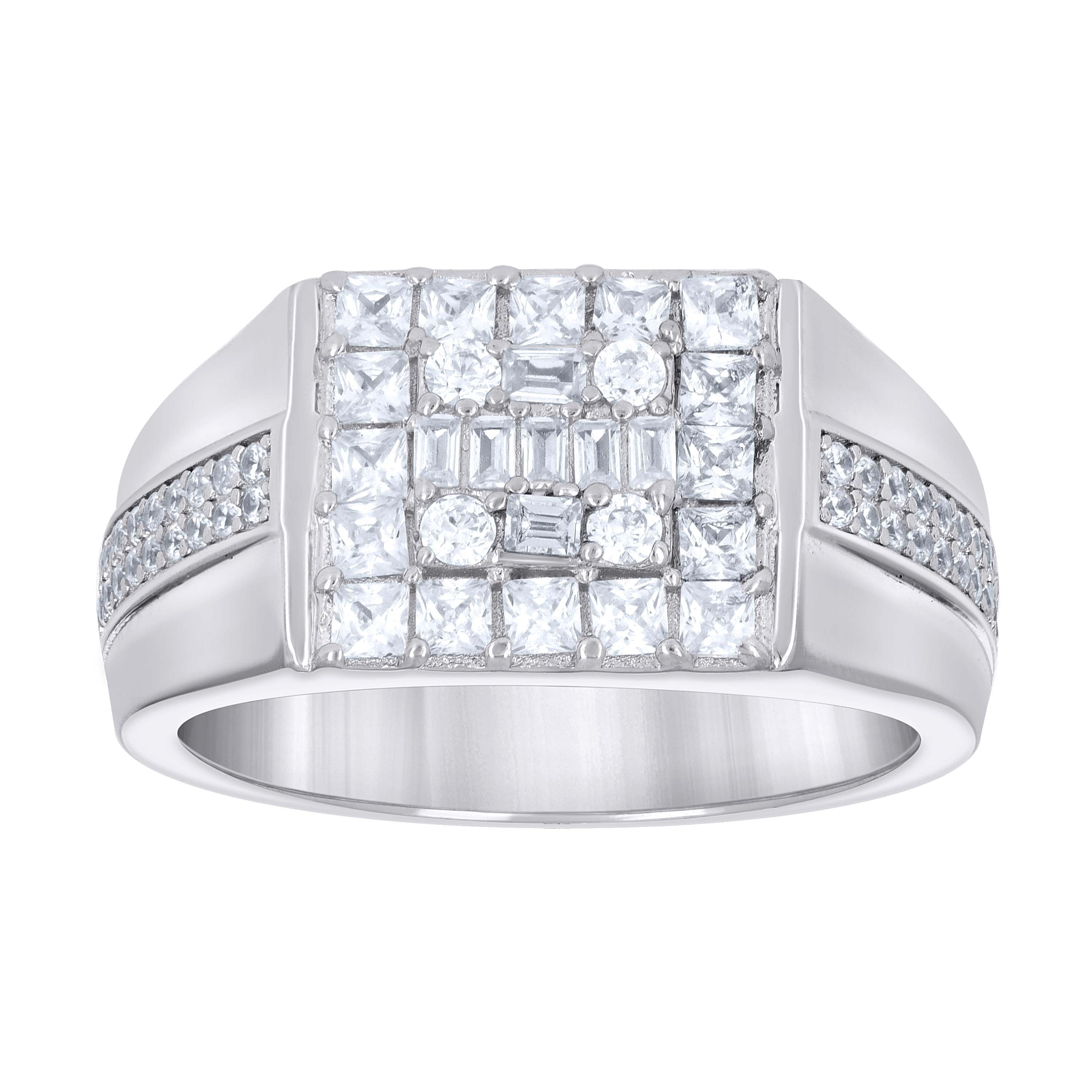 925 Sterling Silver Mens Round Baguette Cubic-Zirconia Square Head ...