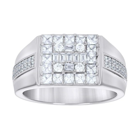 925 Sterling Silver Mens Round Baguette Cubic-Zirconia Square Head ...