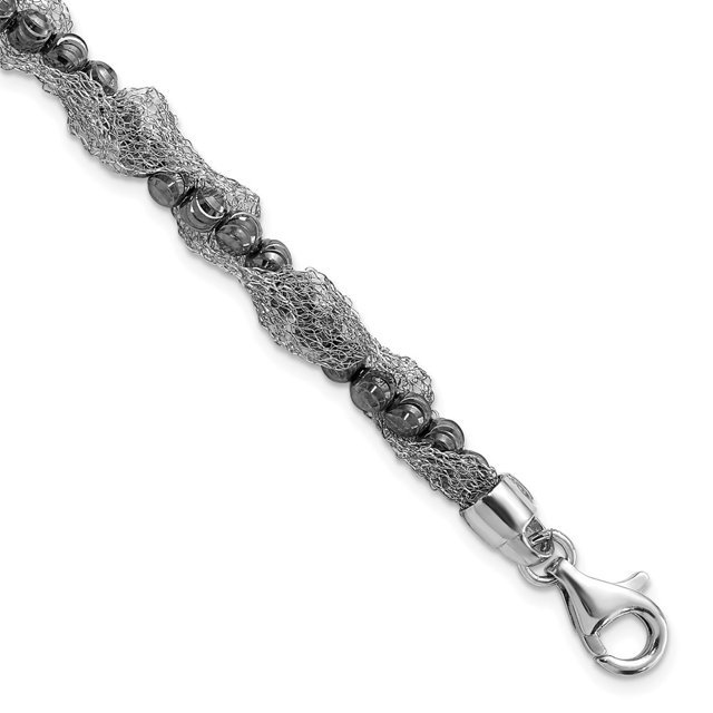 925 Sterling Silver Mesh Necklace Chain Ruthenium-plated Fancy D/C ...