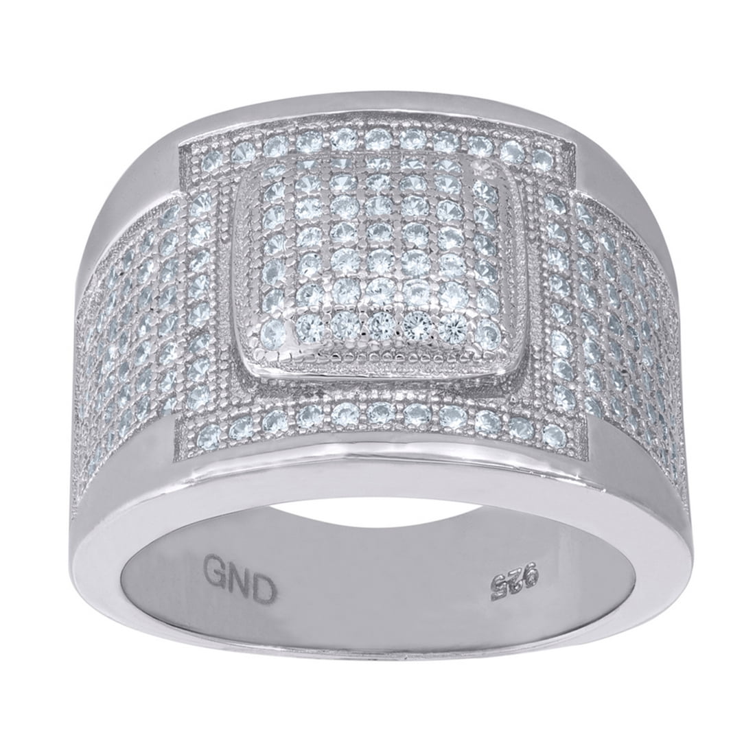 925 Sterling Silver Micro Pave CZ Simulated Diamond Size 12 Mens ...