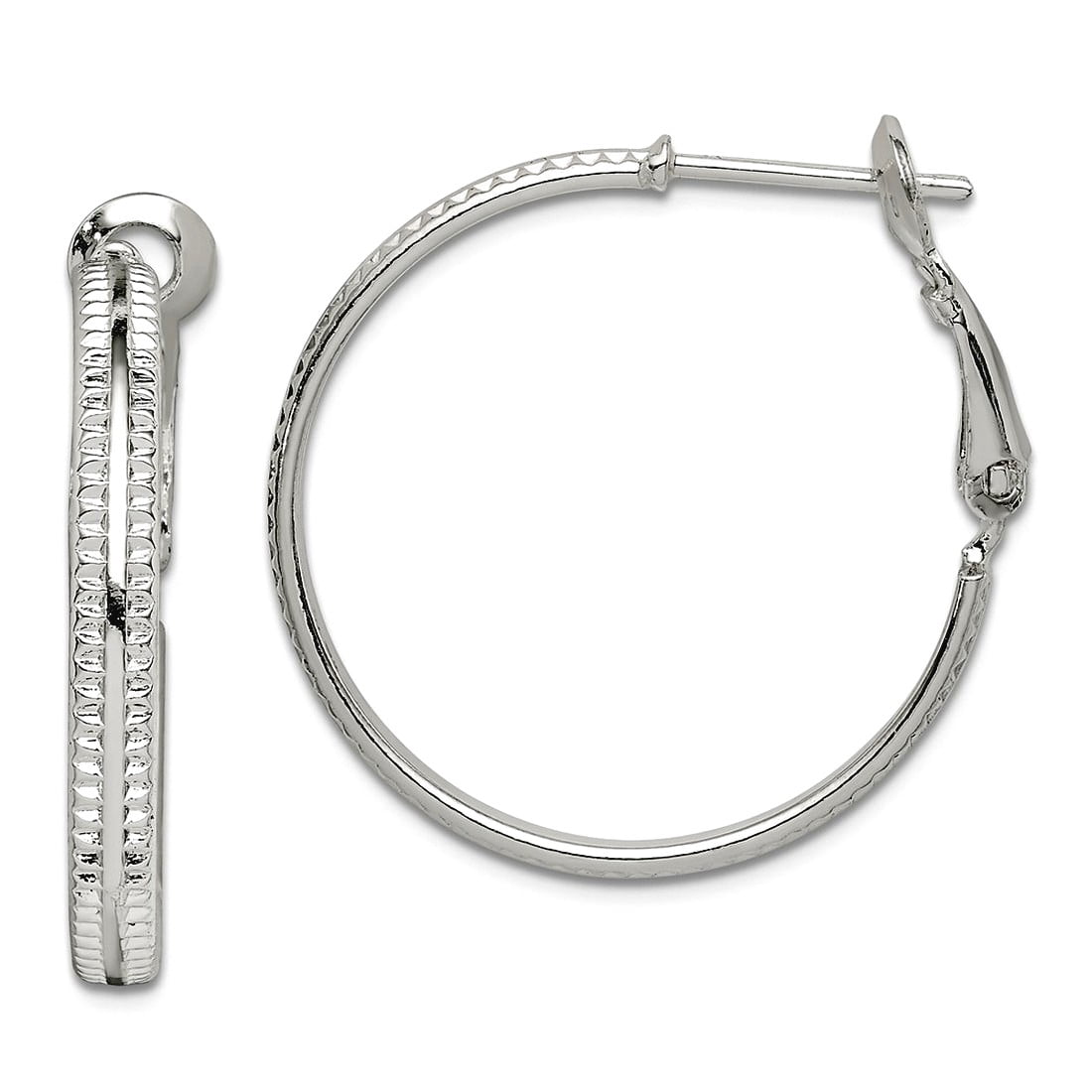 925 Sterling Silver Milgrain 25x3 Omega Back Hoop Earrings 25.25x25 ...