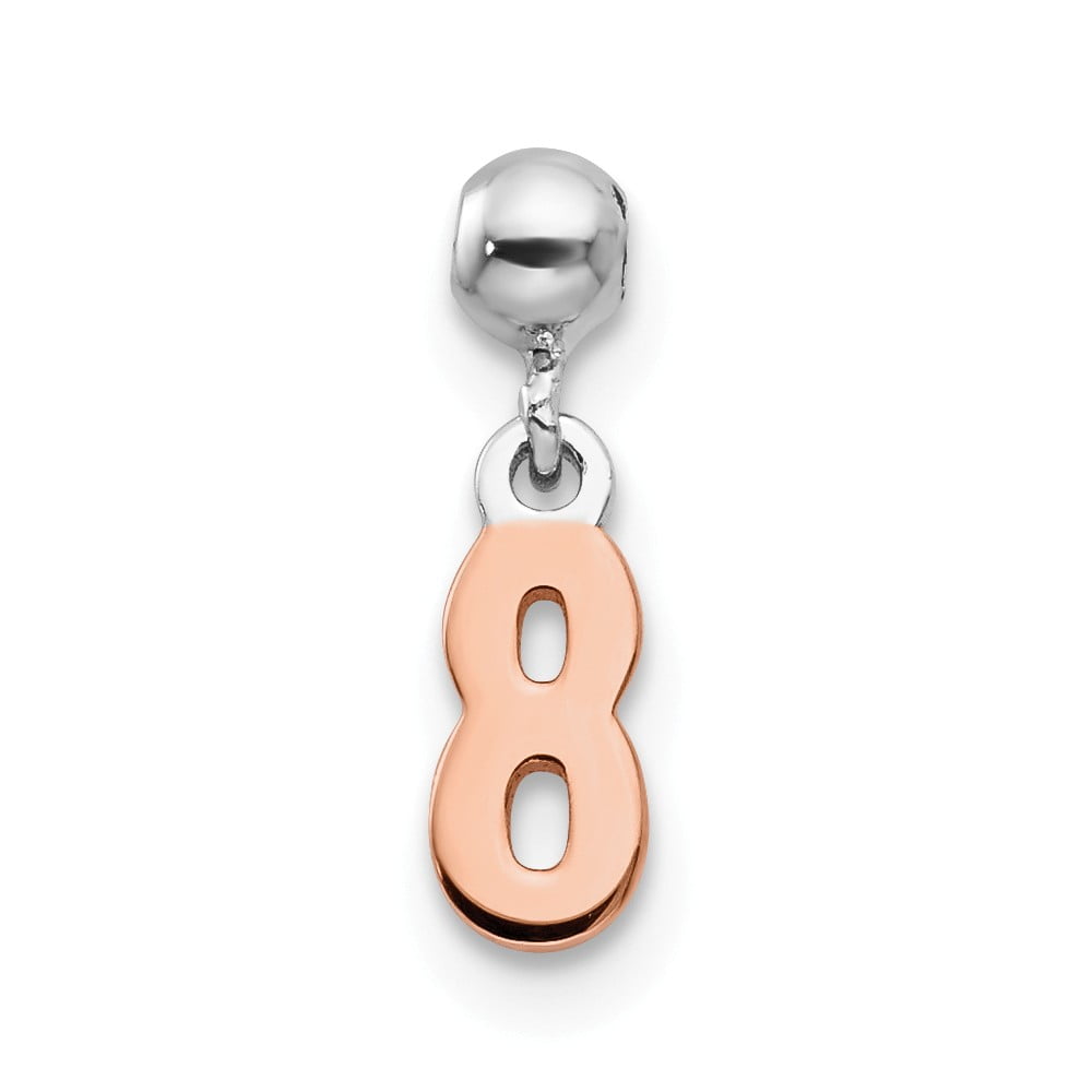 925 Sterling Silver Mio Memento Rhodium & Rose Tone Number 8 Charm ...