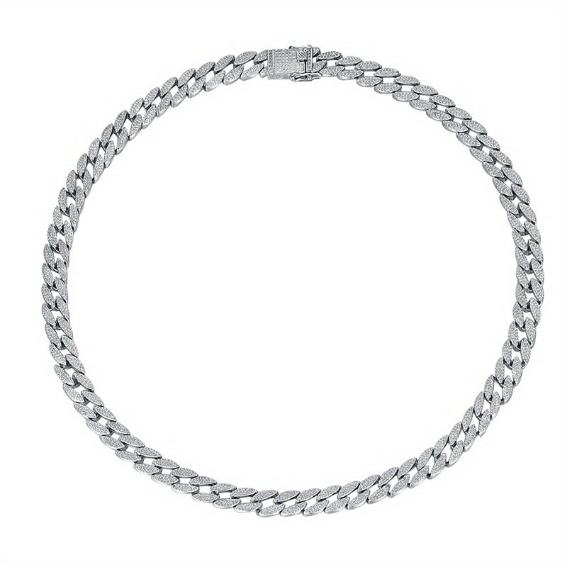 925 Sterling Silver Moissanite Cuban Necklace, Men's Trendy Versatile ...