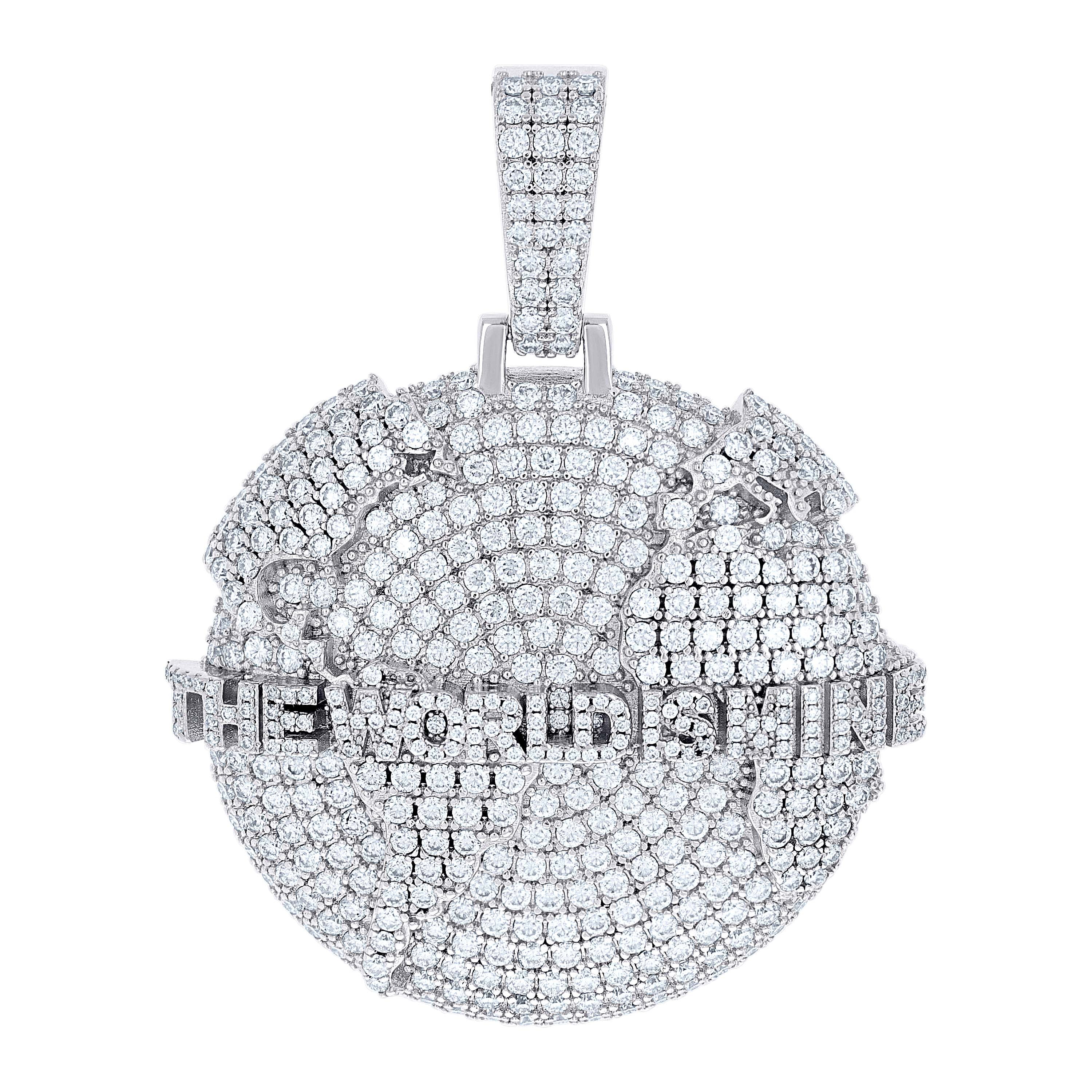 925 Sterling Silver Moissanite Globe Charm Map THE WORLD IS MINE ...