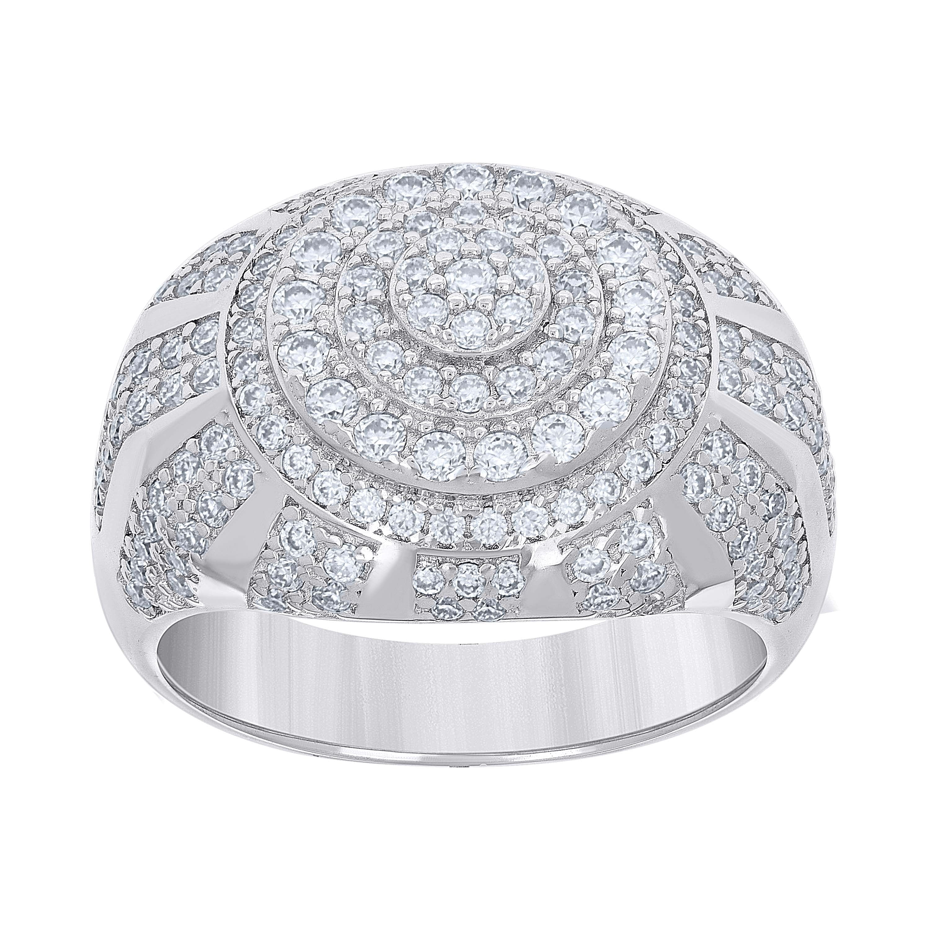 925 Sterling Silver Moissanite Statement Domed Step Edge Triple Round ...